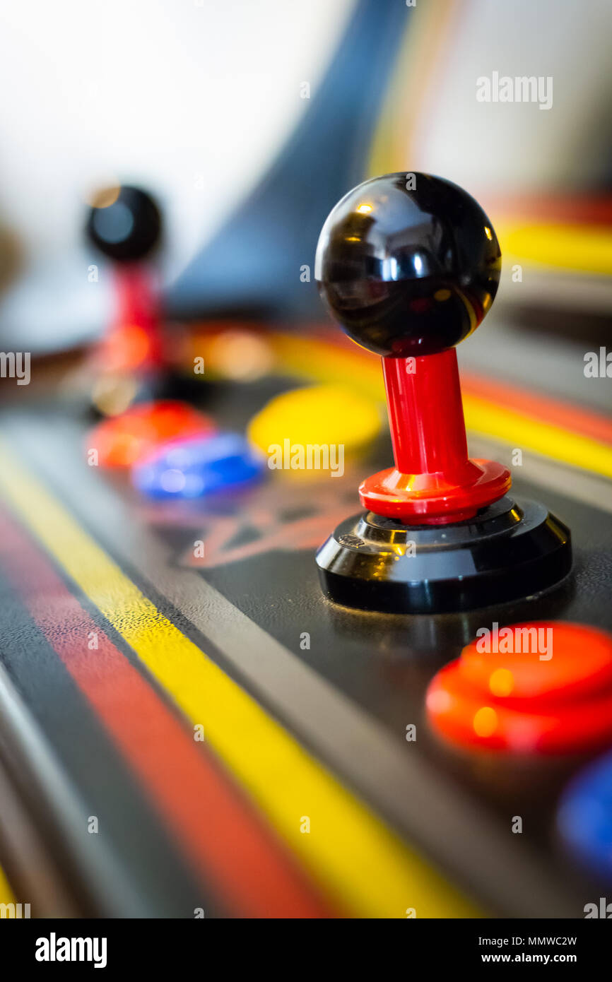Joystick of a vintage arcade videogame - Coin-Op Stock Photo - Alamy