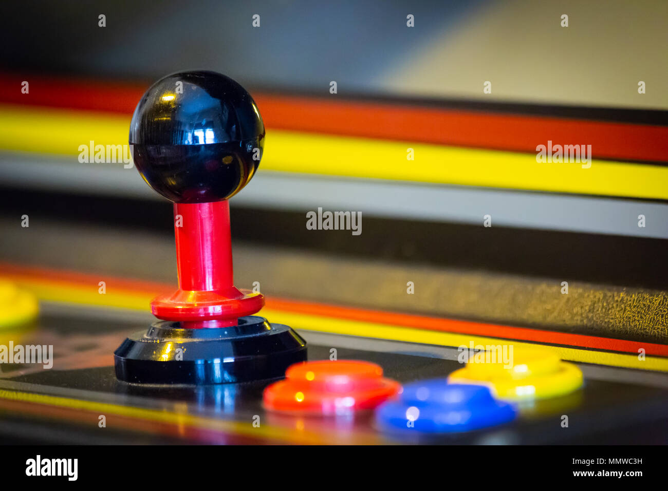 Joystick of a vintage arcade videogame - Coin-Op Stock Photo - Alamy