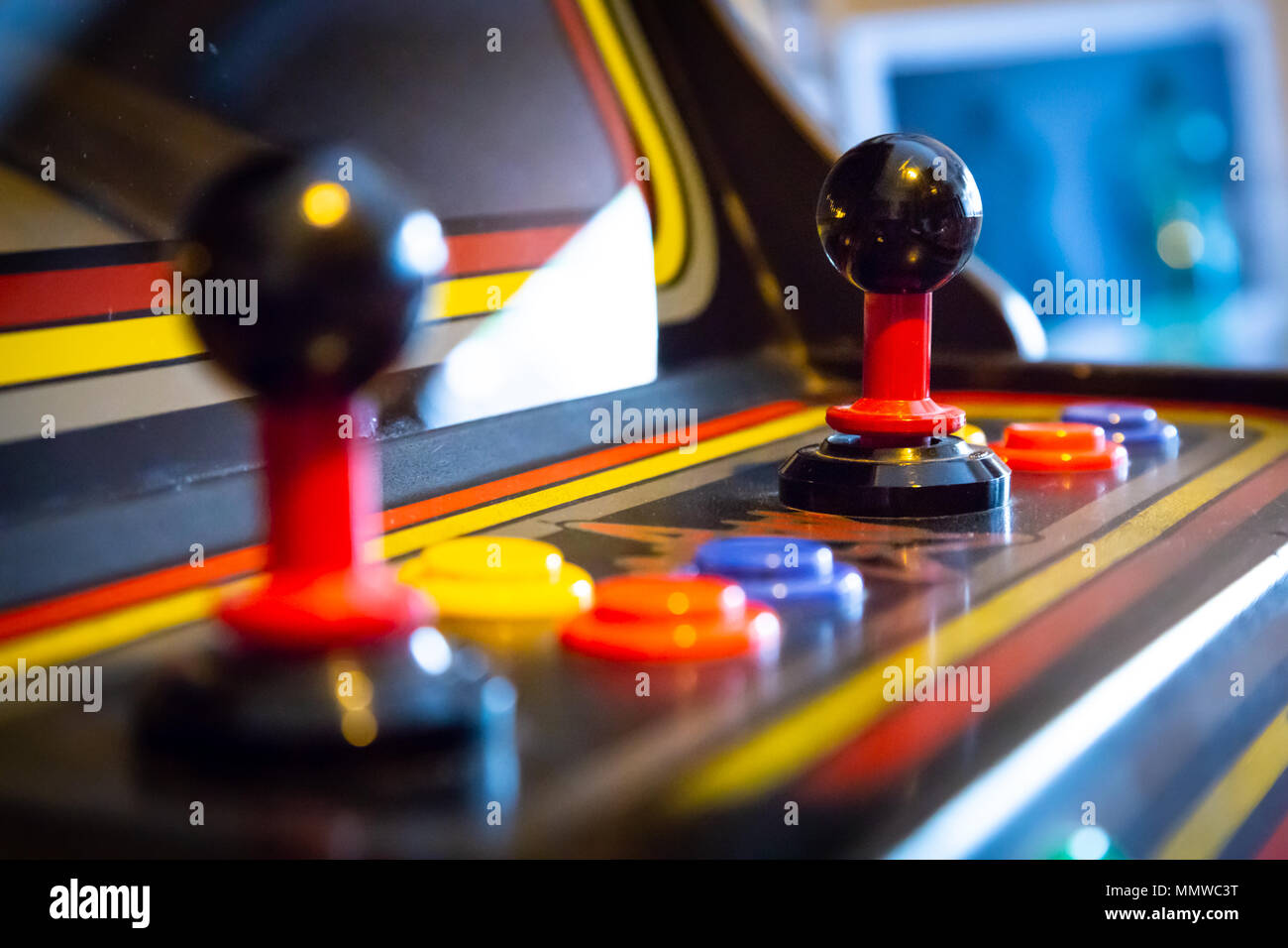 Joystick of a vintage arcade videogame - Coin-Op Stock Photo - Alamy
