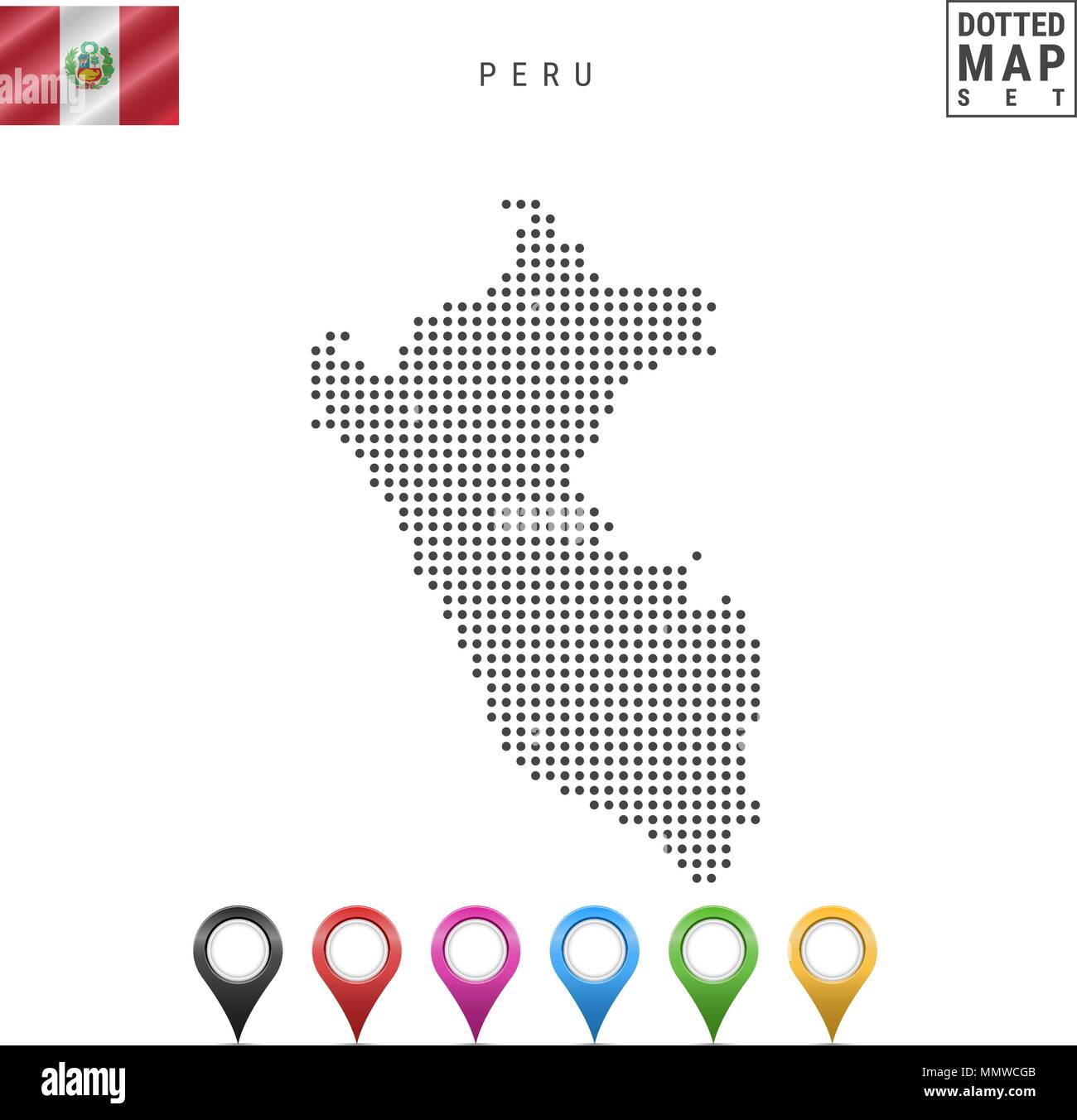 Vector Dotted Map of Peru. Simple Silhouette of Peru. The National Flag ...