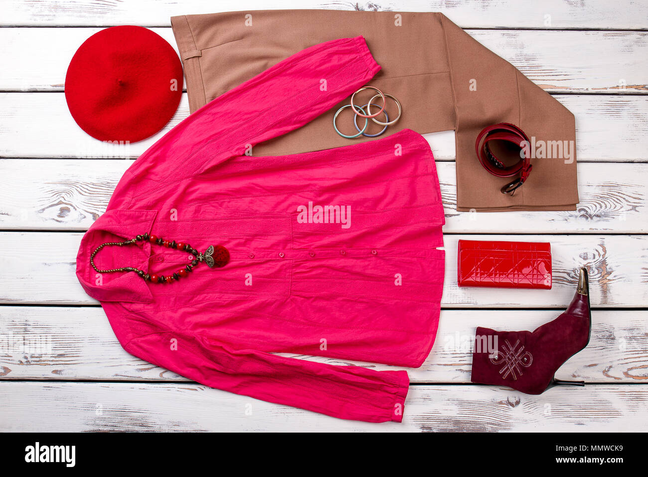 Set of female elegant outfit, top view Stock Photo - Alamy