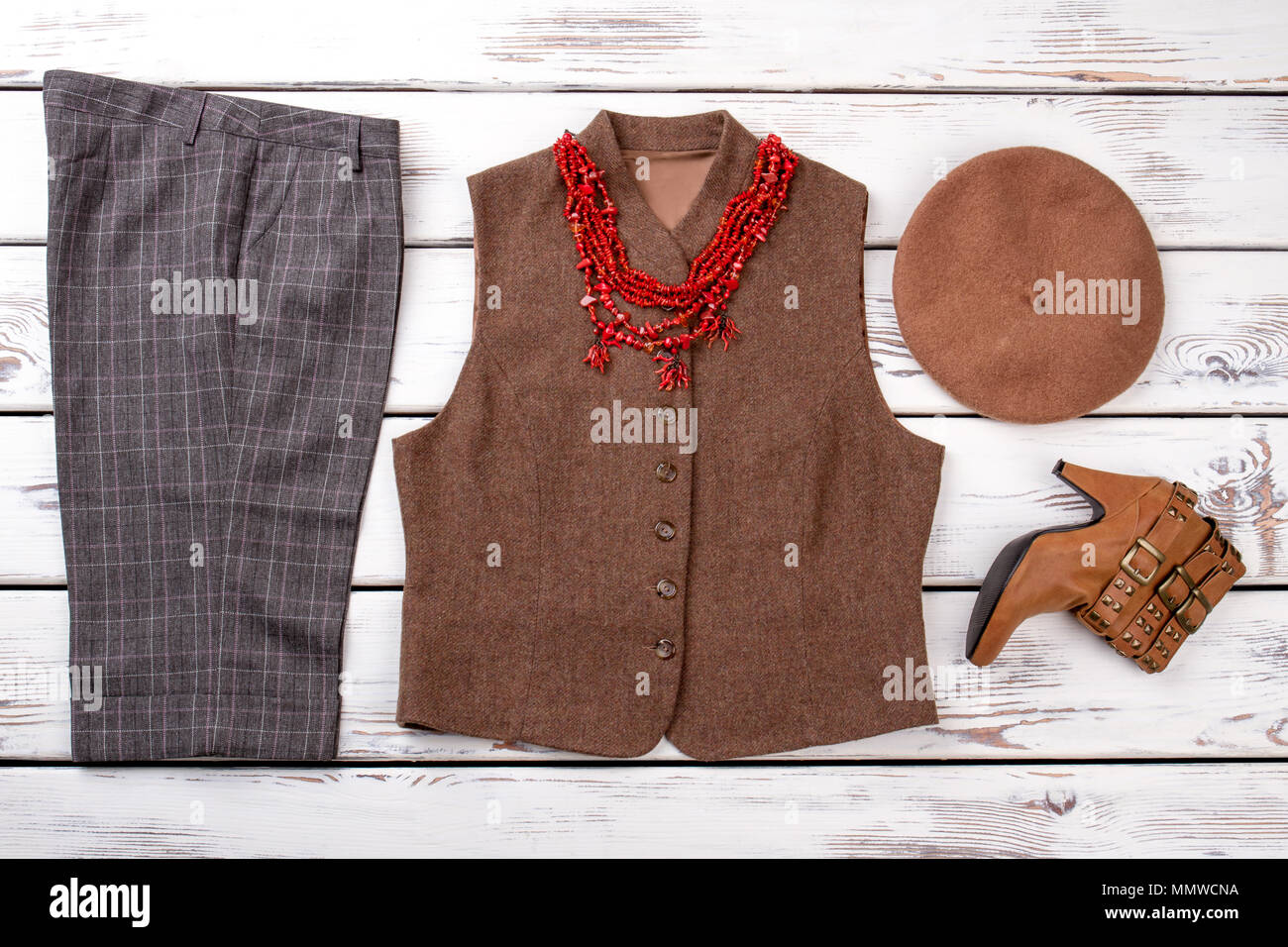 Flat lay classic garment for women Stock Photo - Alamy