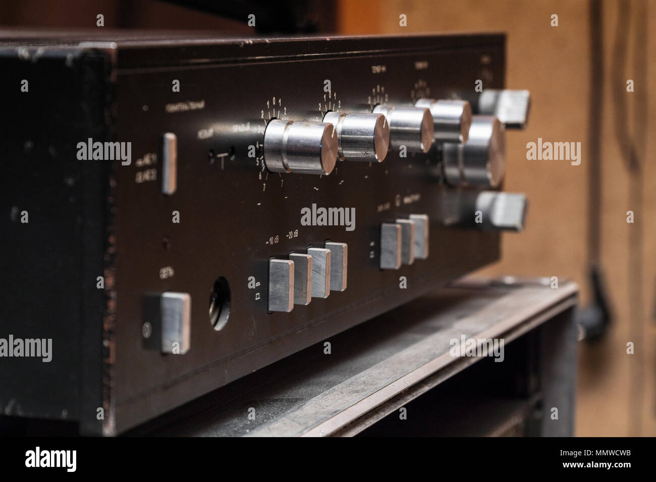 Old stereo amplifier in black with silver handles Stock Photo - Alamy