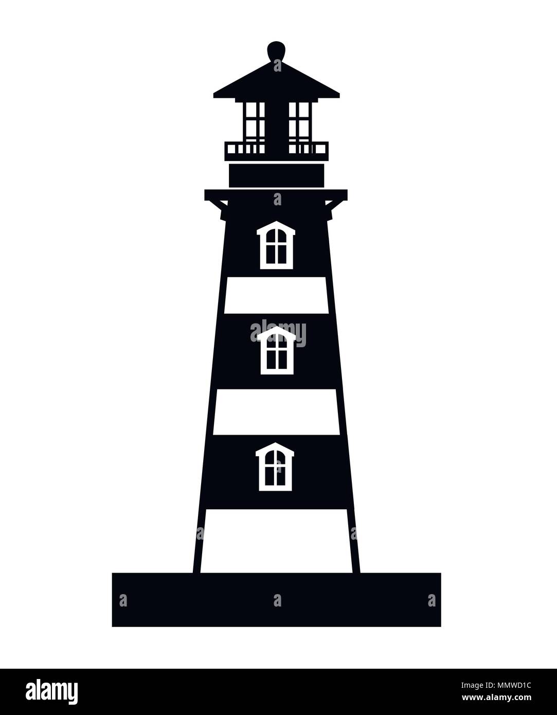 Black silhouette. Lighthouse building. Flat design style. Vector ...