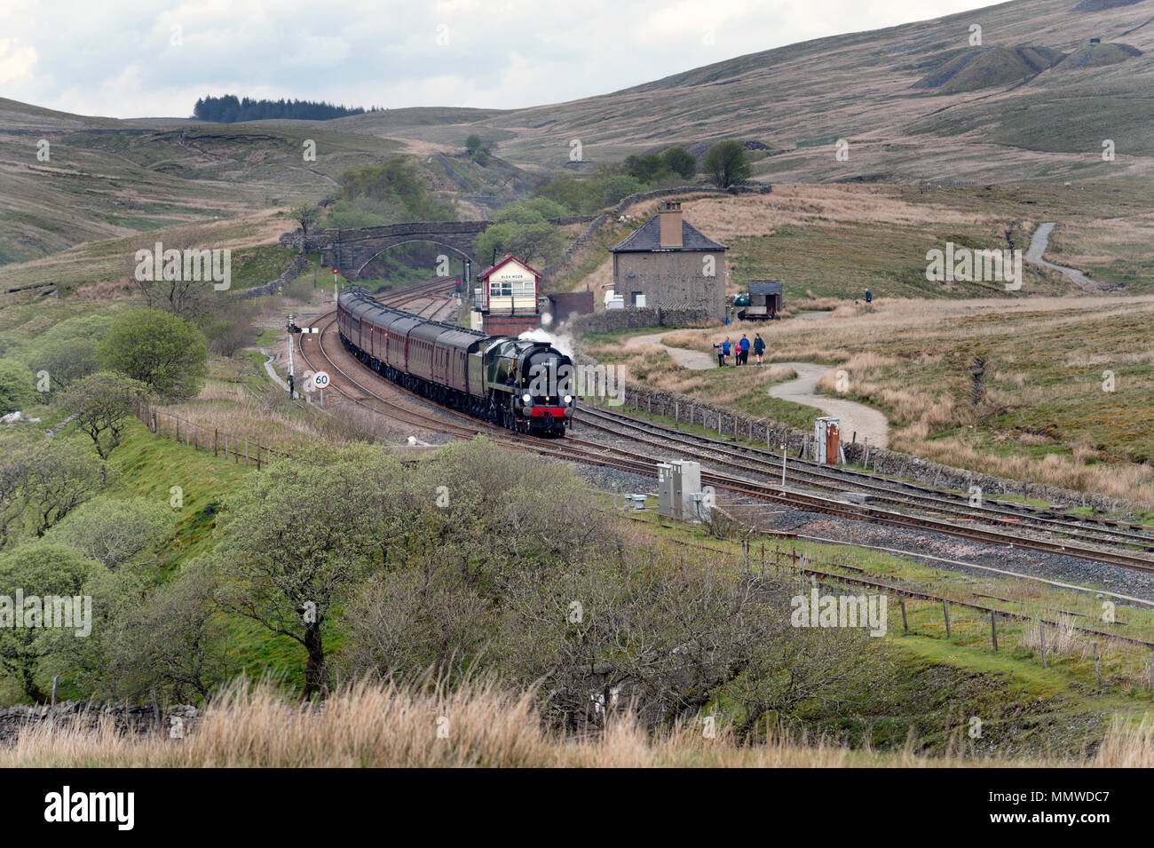 Steam locomotive British India Line passes Blea Moor signal box on the ...