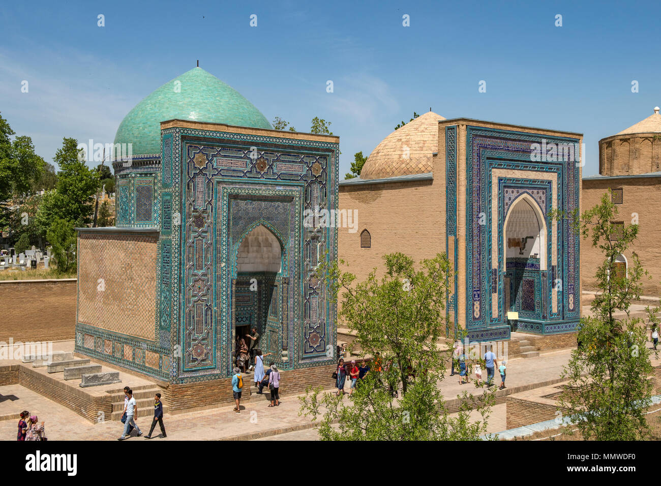 Mausoleums in Shakhi Zindar Complex, Samarkand, Uzbekistan Stock Photo ...