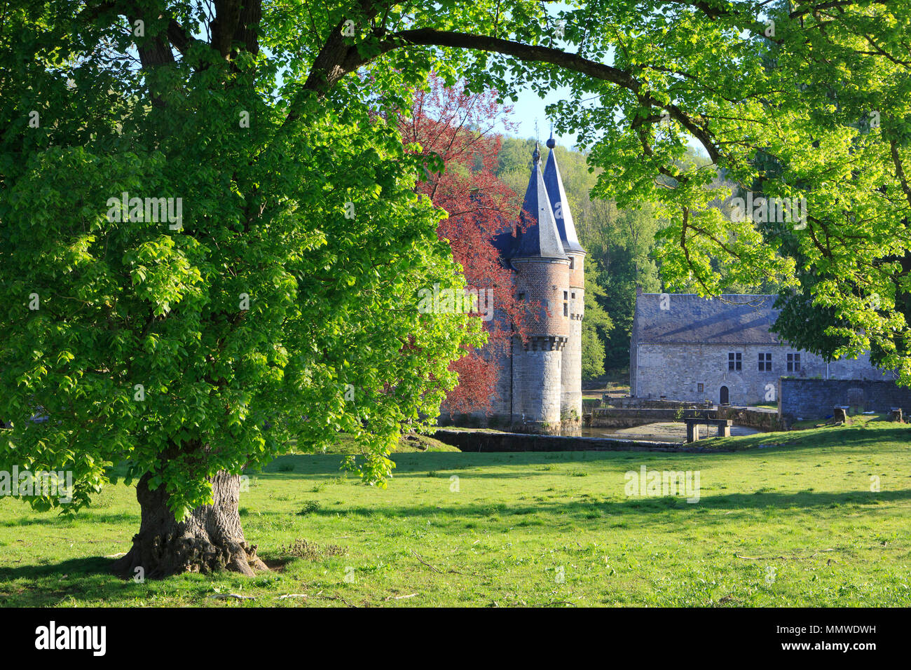 The medieval castle of Spontin (12th-16th centuries) in Yvoir, Belgium ...