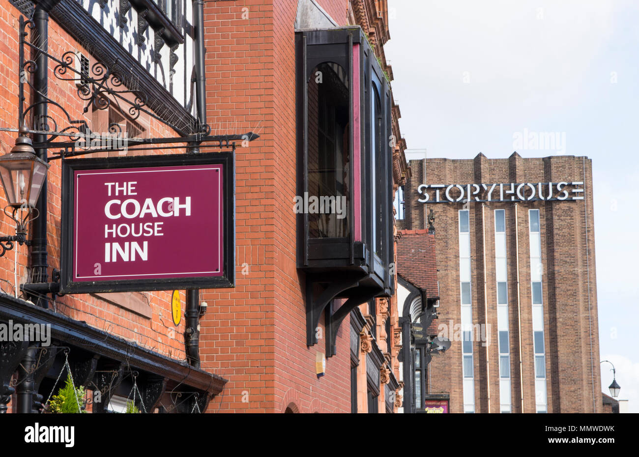 Signs for The Coach house inn and the Storyhouse cinema, Chester ...