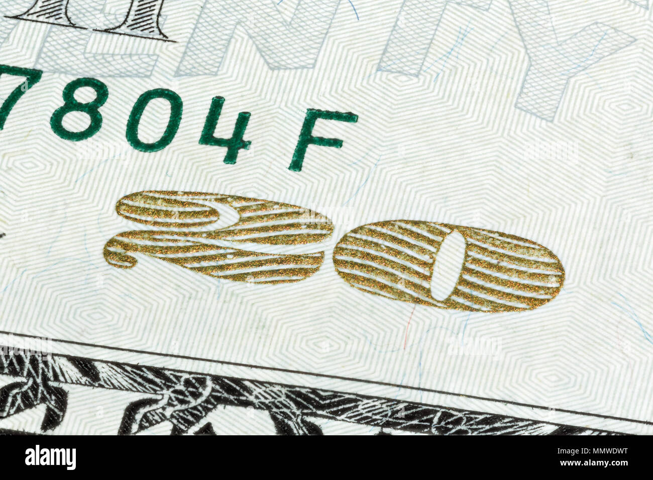 Close-up end stacked of 20 Dollar bill isolated on a white backg Stock ...