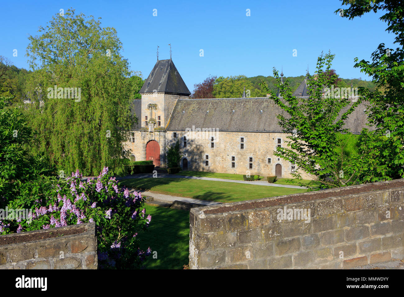 The medieval castle of Spontin (12th-16th centuries) in Yvoir, Belgium ...