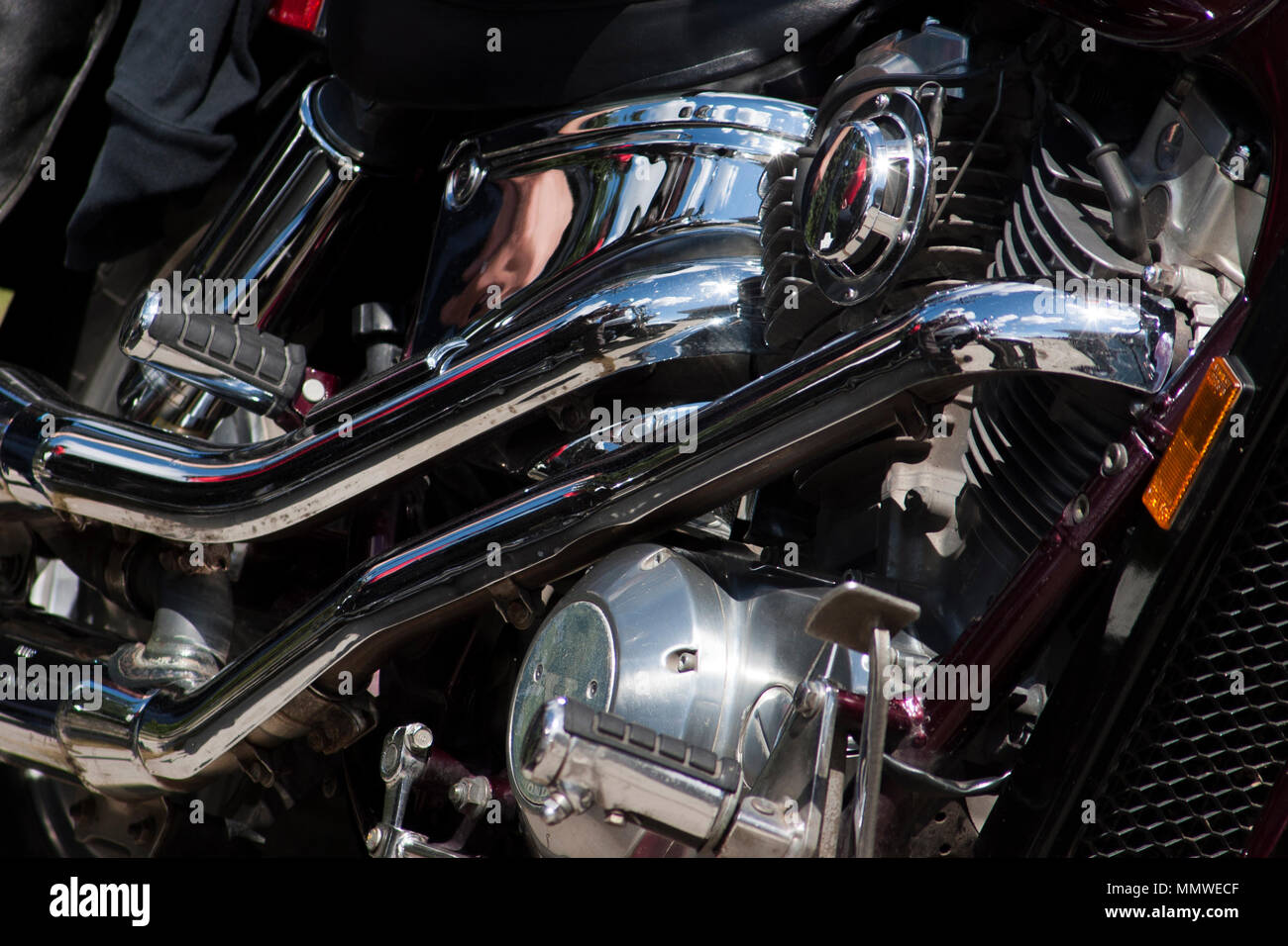 Shiny chrome motorcycle engine block Chopper Stock Photo - Alamy