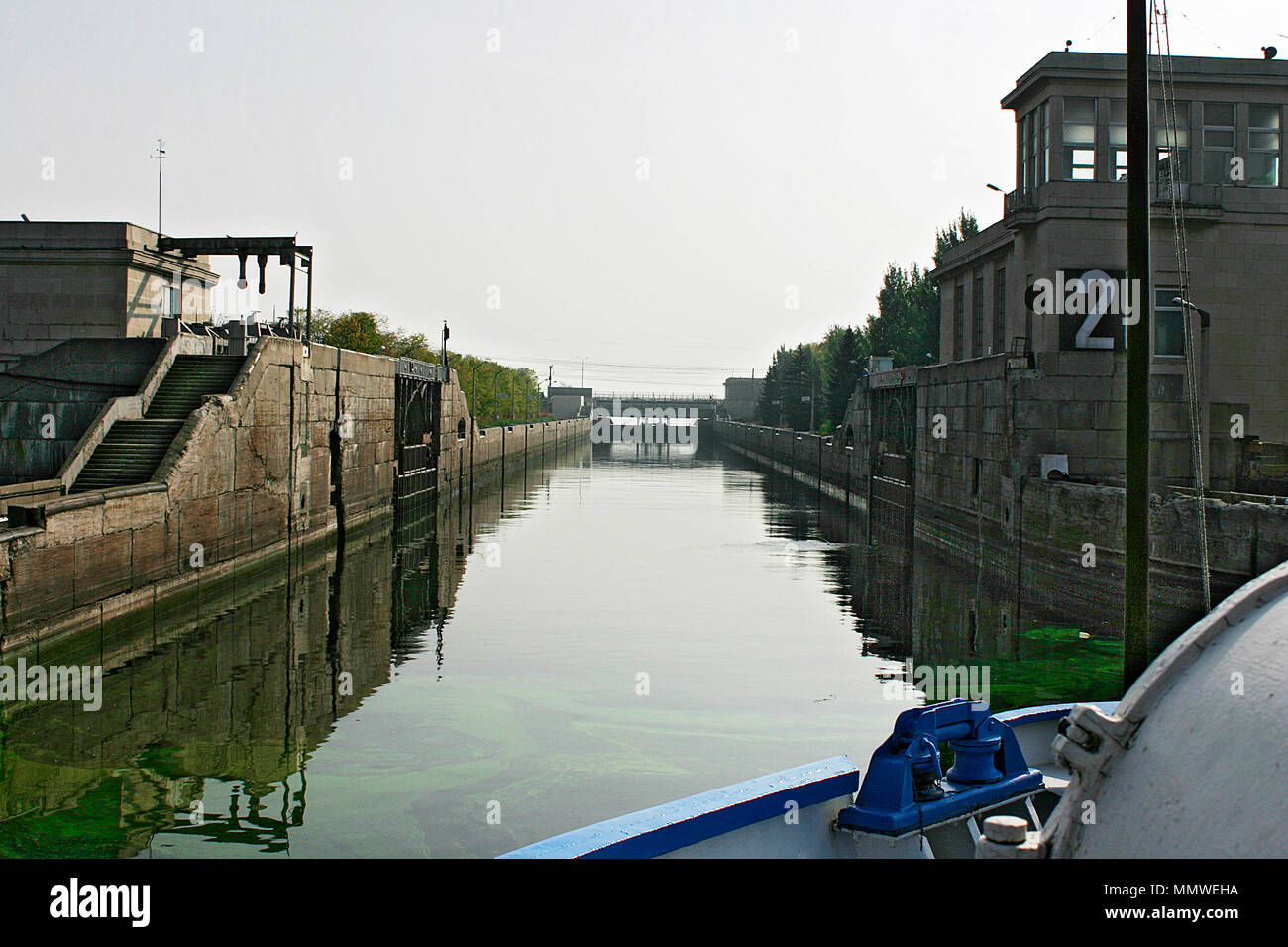 View on volga river sluice construction in Tolyatti, Russia. A large ...