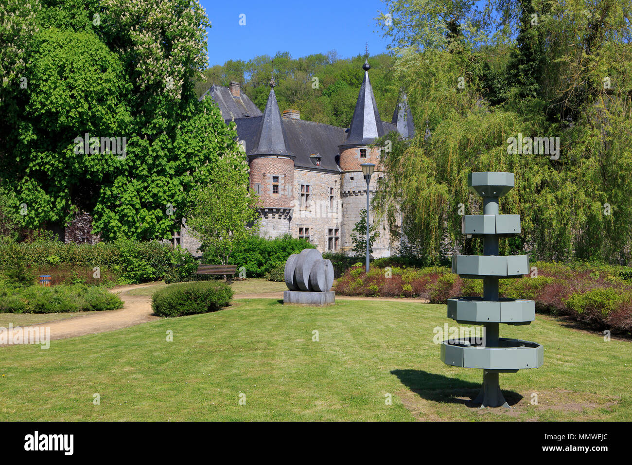 The medieval castle of Spontin (12th-16th centuries) in Yvoir, Belgium ...
