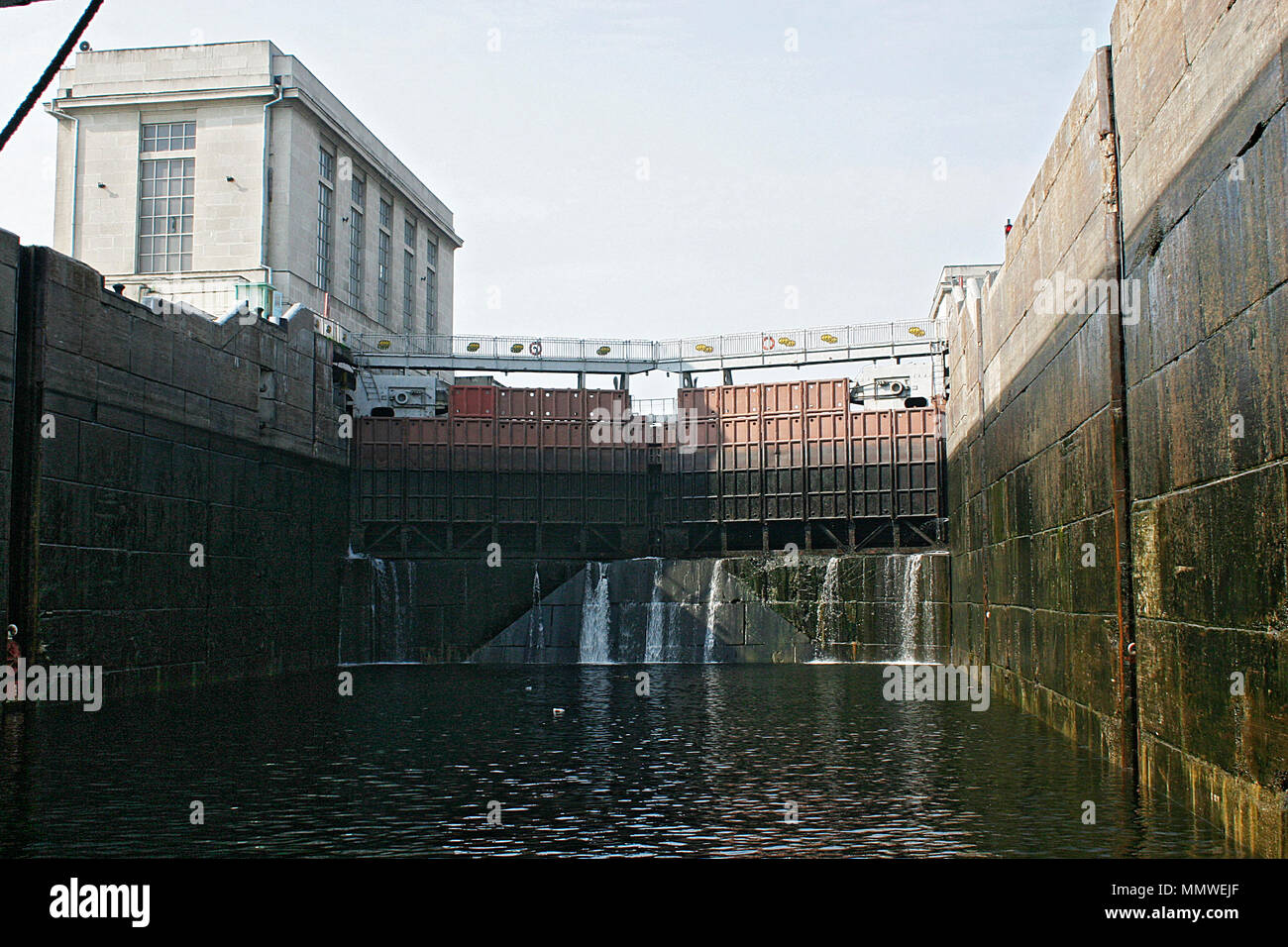 View on volga river sluice construction in Tolyatti, Russia. A large ...
