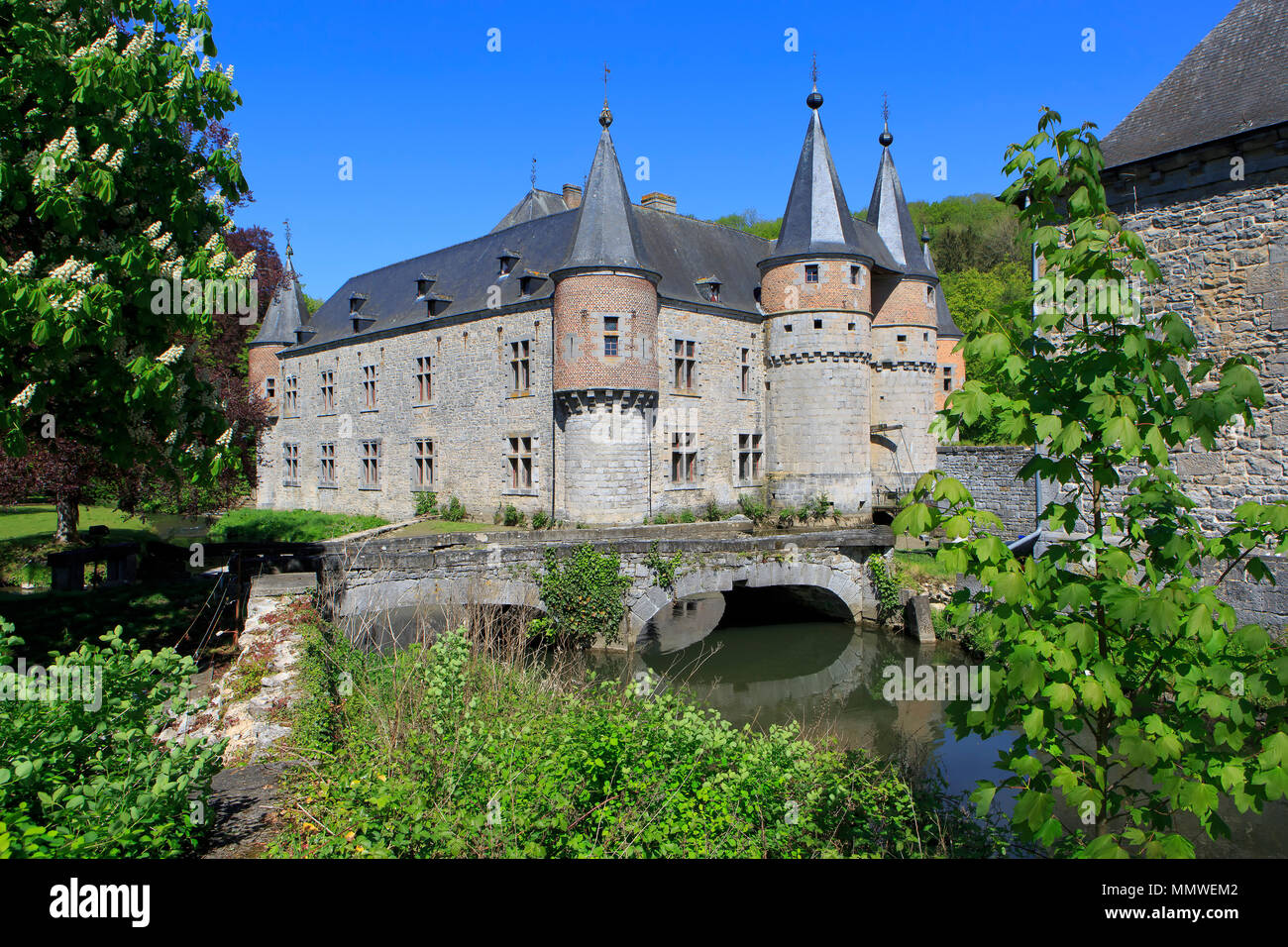 The medieval castle of Spontin (12th-16th centuries) in Yvoir, Belgium ...