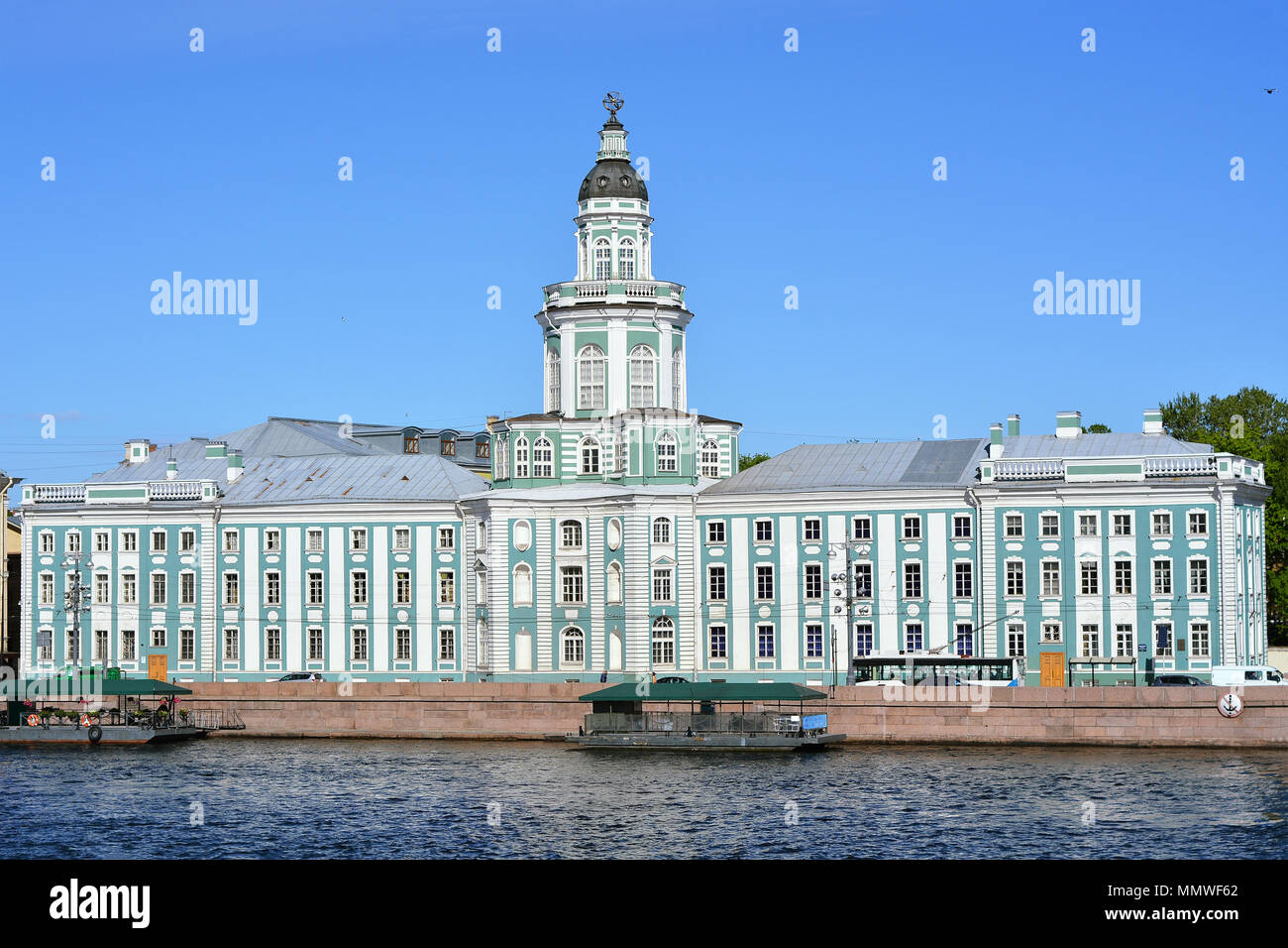 Renaissance building with green walls on the Neva river embankment in ...