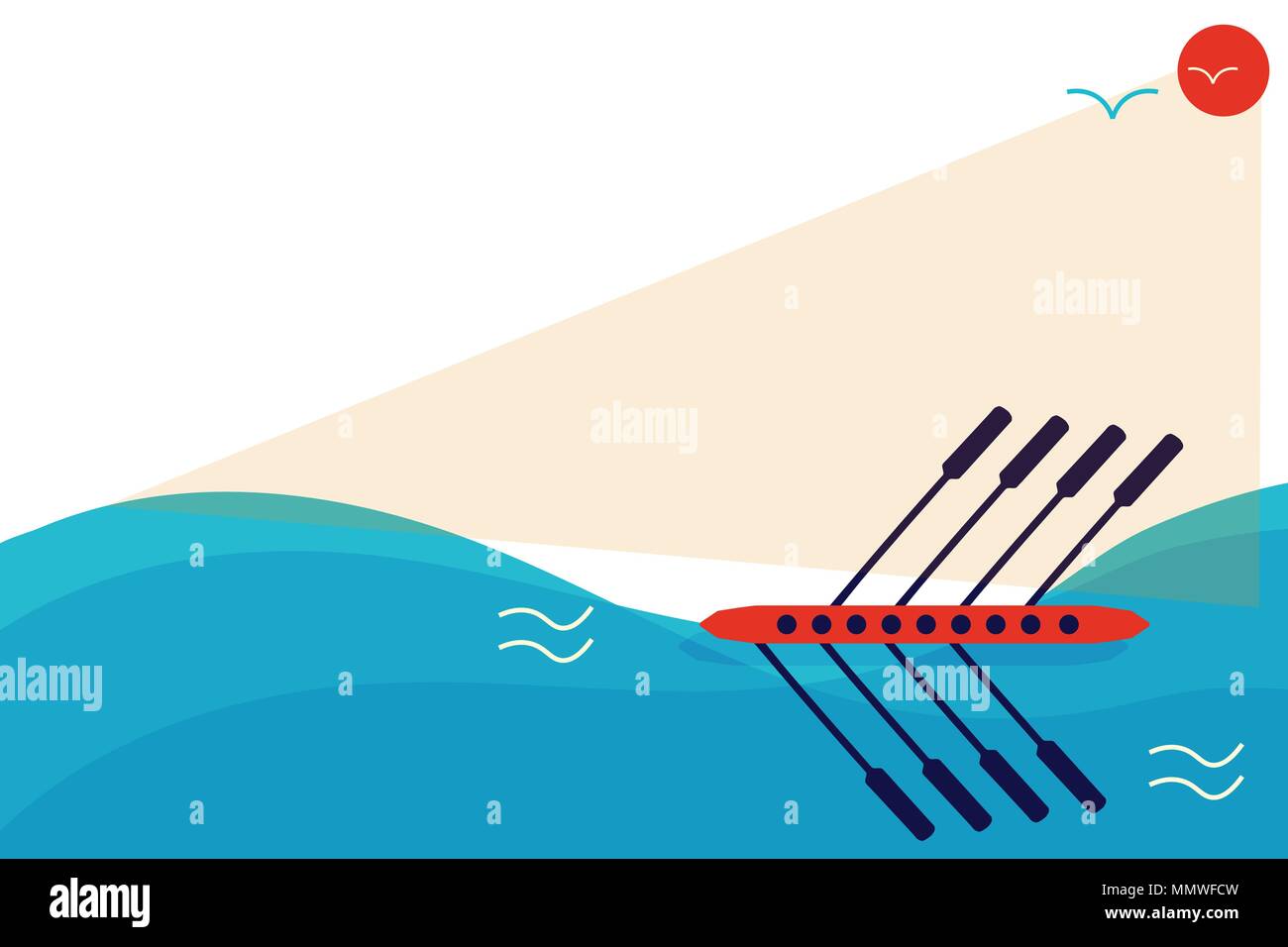 Vector illustration with copyspace or place for text: crew rowing ...