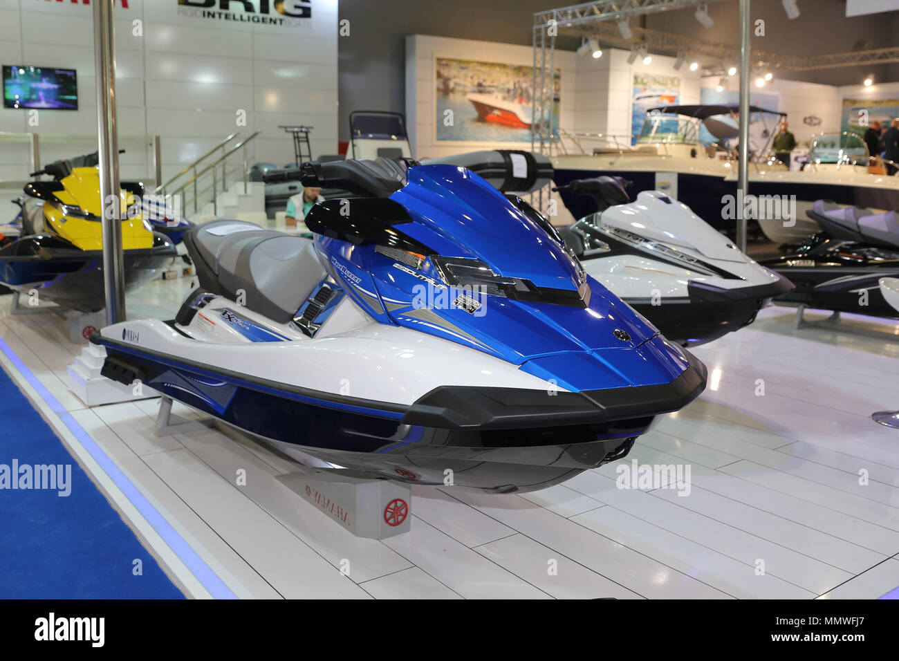 ISTANBUL, TURKEY - FEBRUARY 10, 2018: Yamaha WaveRunner on display at ...