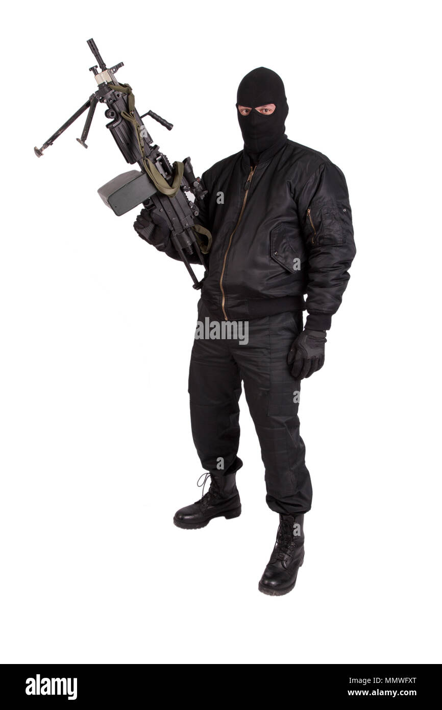 terrorist with machine gun isolated Stock Photo - Alamy