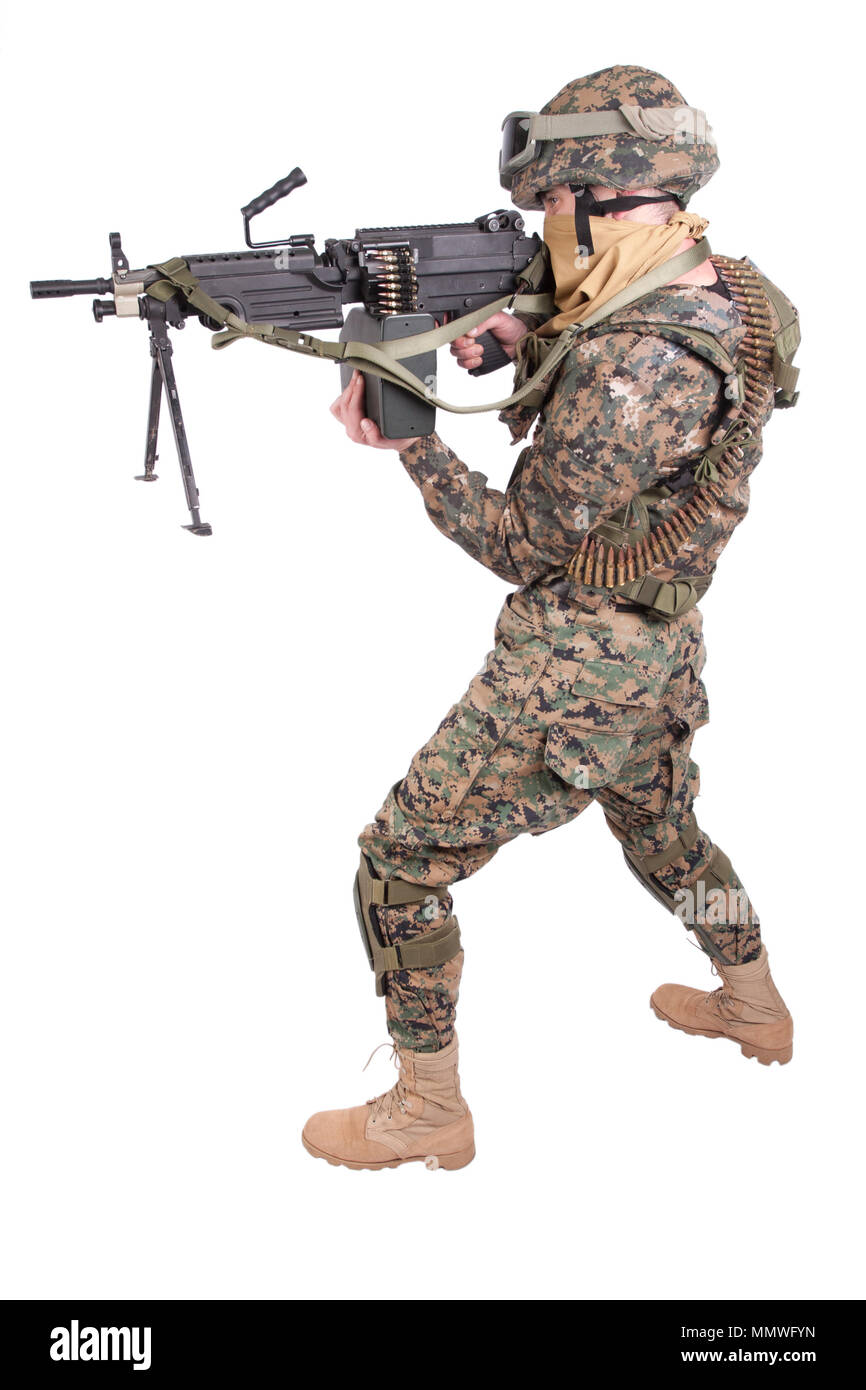 US MARINES with M249 machine gun Stock Photo - Alamy