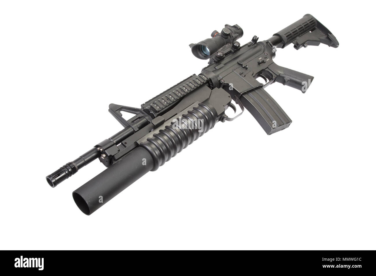 An M4A1 carbine equipped with an M203 grenade launcher Stock Photo - Alamy