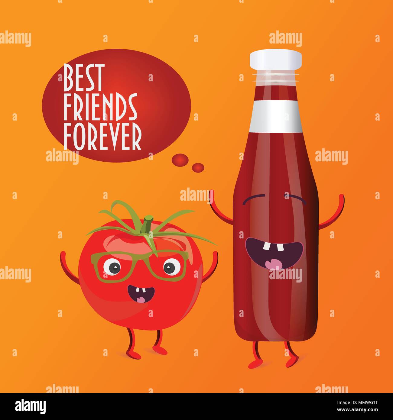 Tomato and a bottle of sauce characters. Funny Tomato mascot and happy ...