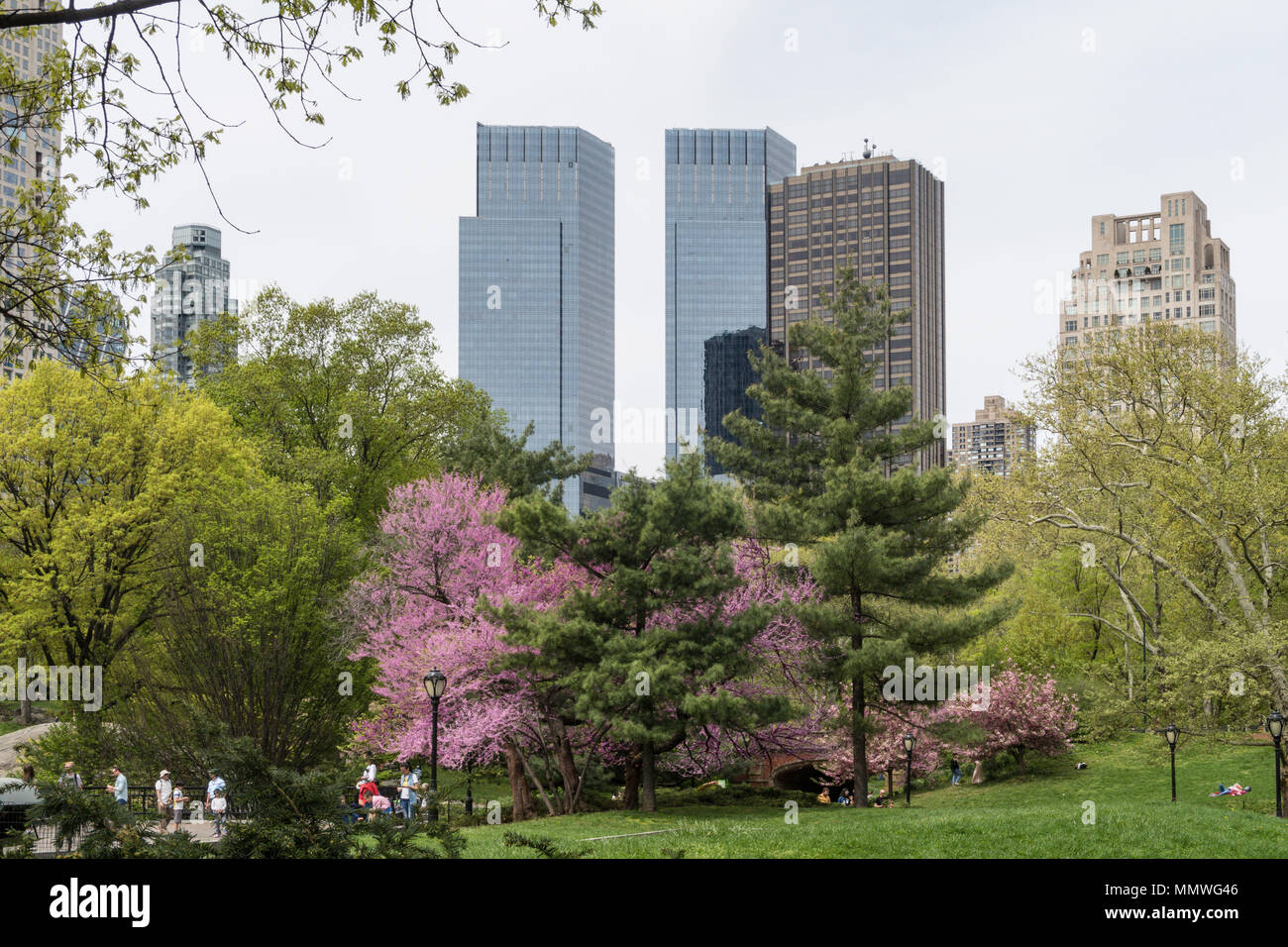 Springtime is beautiful in Central Park with Time Warner Center in the ...