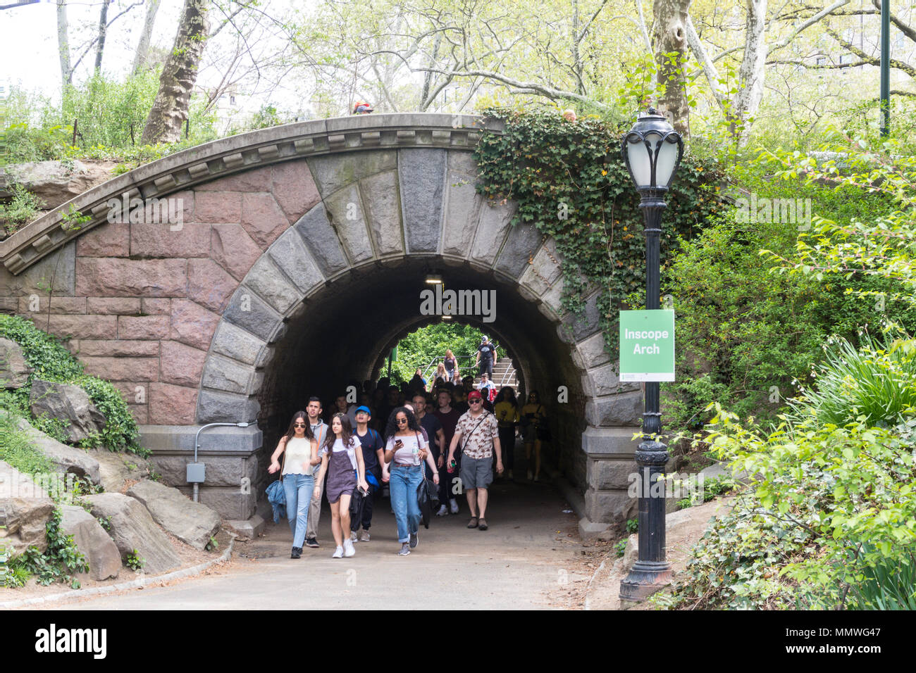 Inscope Arch in Central Park is constructed of pink and gray granite ...