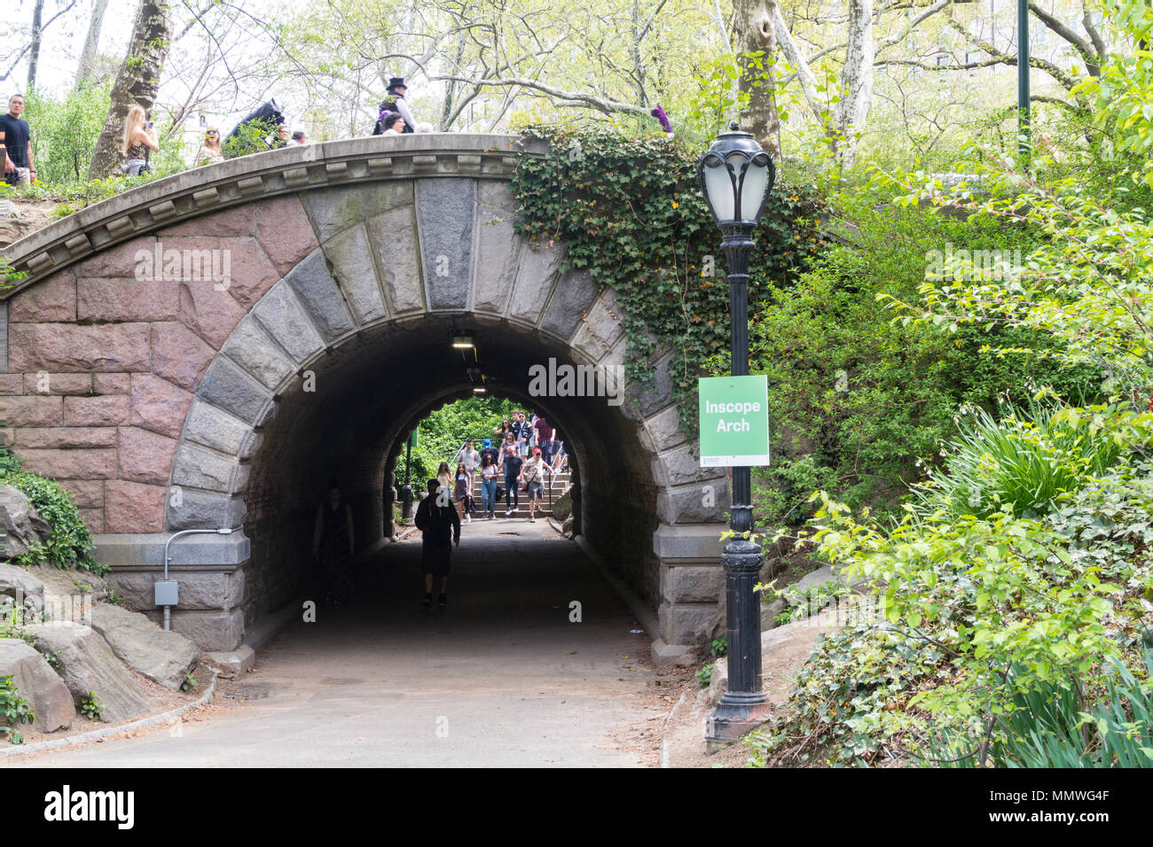 Inscope Arch in Central Park is constructed of pink and gray granite ...