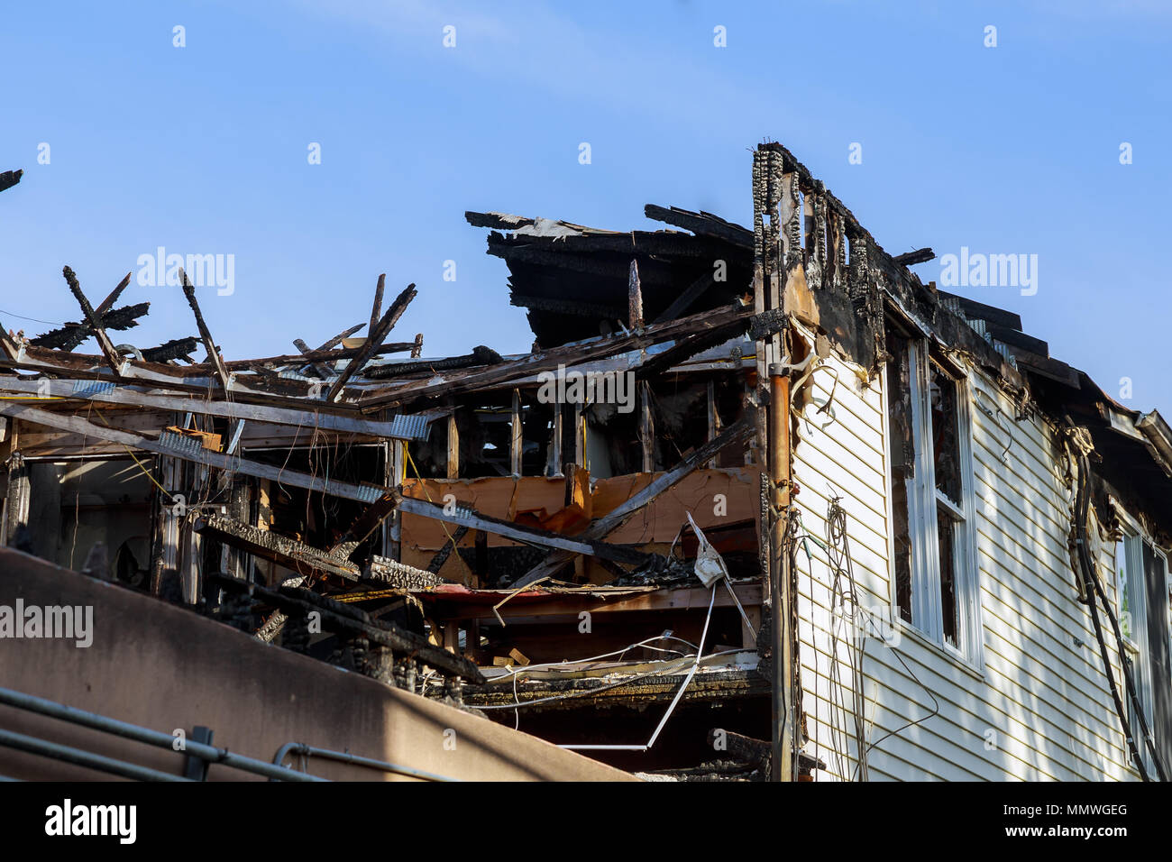 Ruins of house after big disaster - fire day the fire House in the city ...