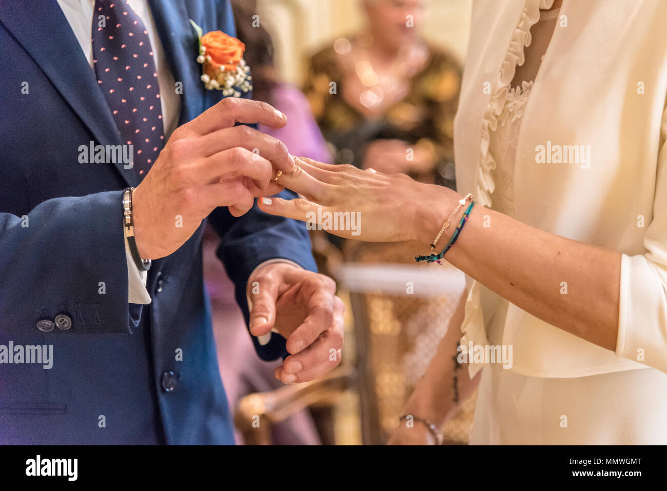Putting Wedding Ring On Finger During Wedding Ceremony High Resolution ...