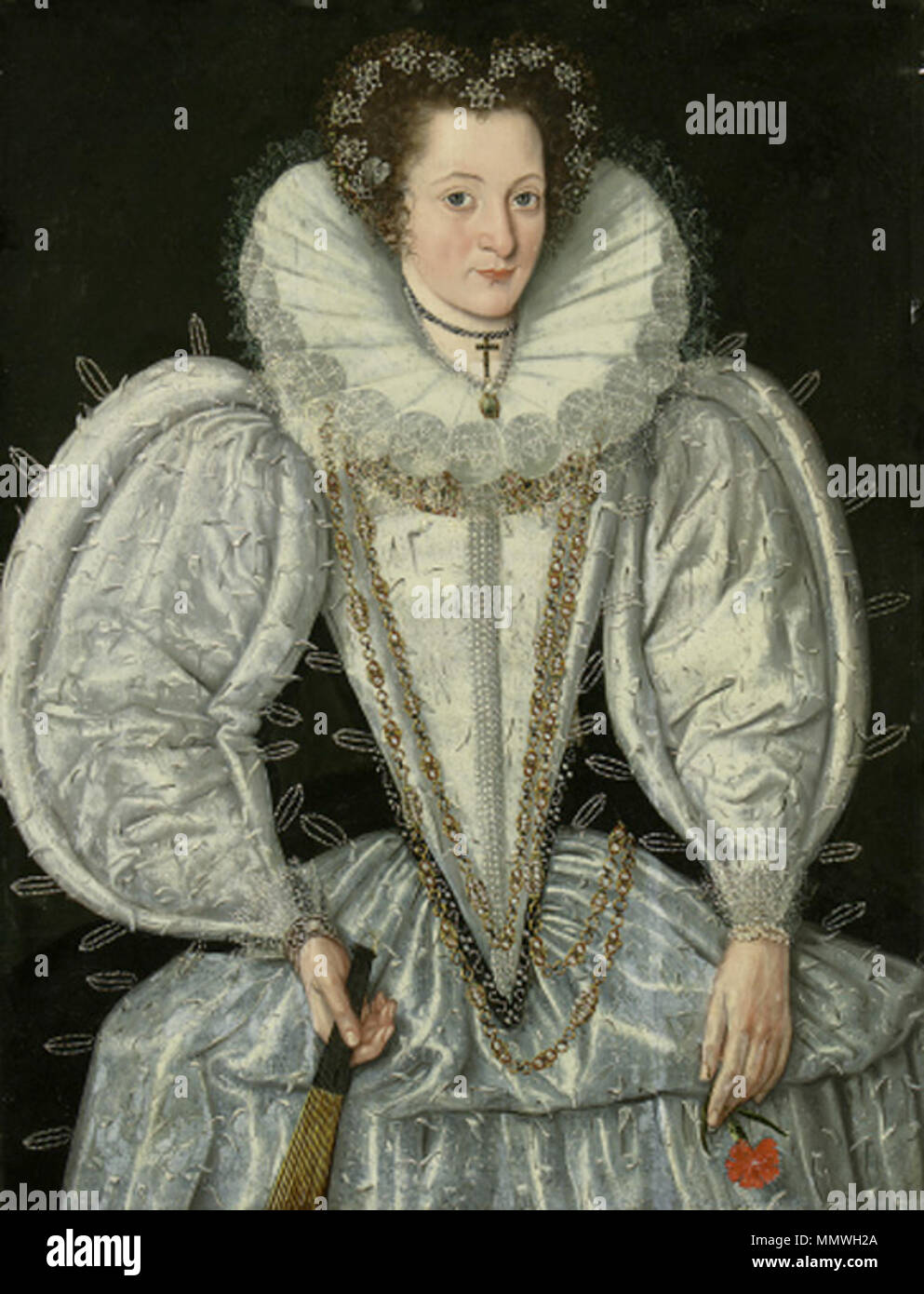 . English: Portrait of a lady in a black gown with a white satin ...
