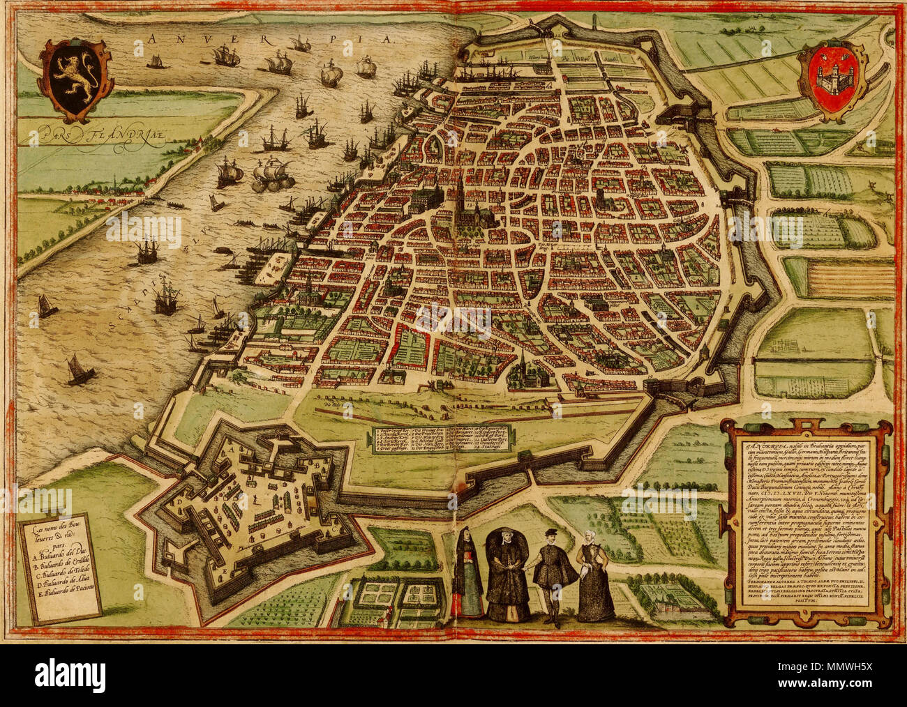 . English: Antverpia - bird's-eye view of the city of Antwerp (Brabant ...