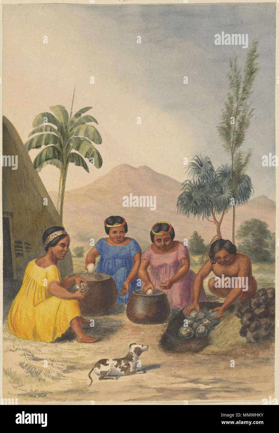 . English: Cleaning the kalo, Sandwich Islands, 1852 [picture] / [James ...