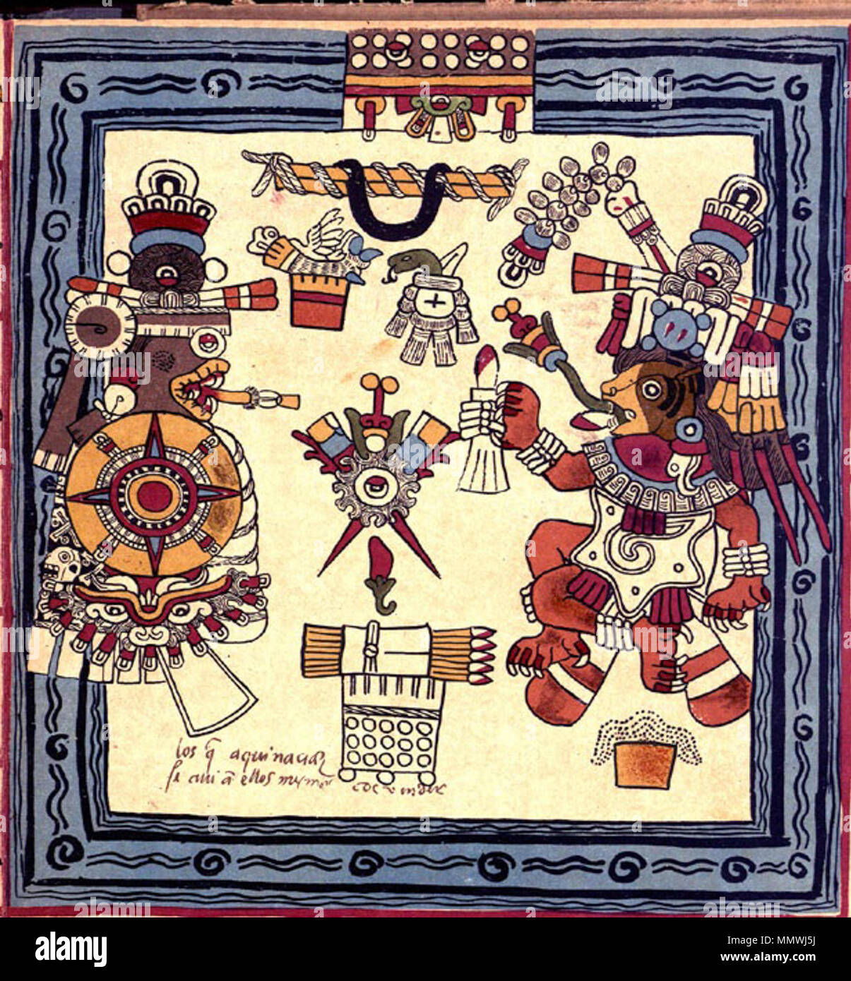 . English: Xolotl facing Tlalchitonatiuh . circa 1500. Unknown Codex ...