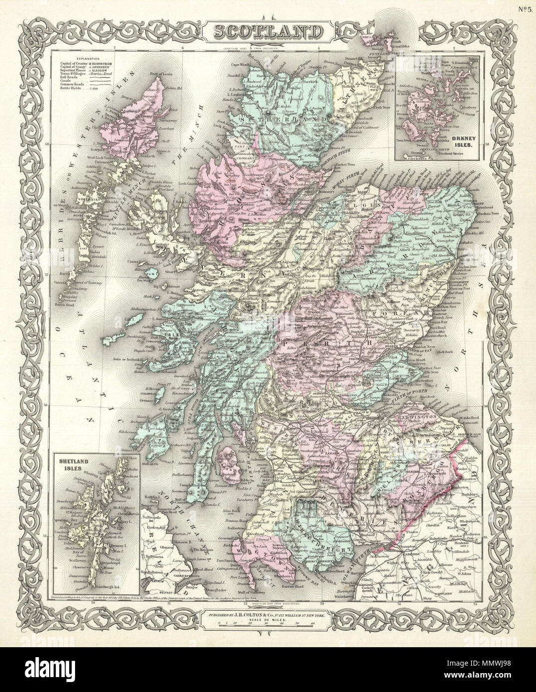 . English: A beautiful 1855 first edition example of Colton's map of ...