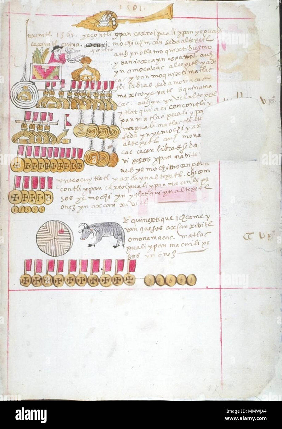 . English: Page of the Codex Sierra, a 16th century Mixtec manuscript ...