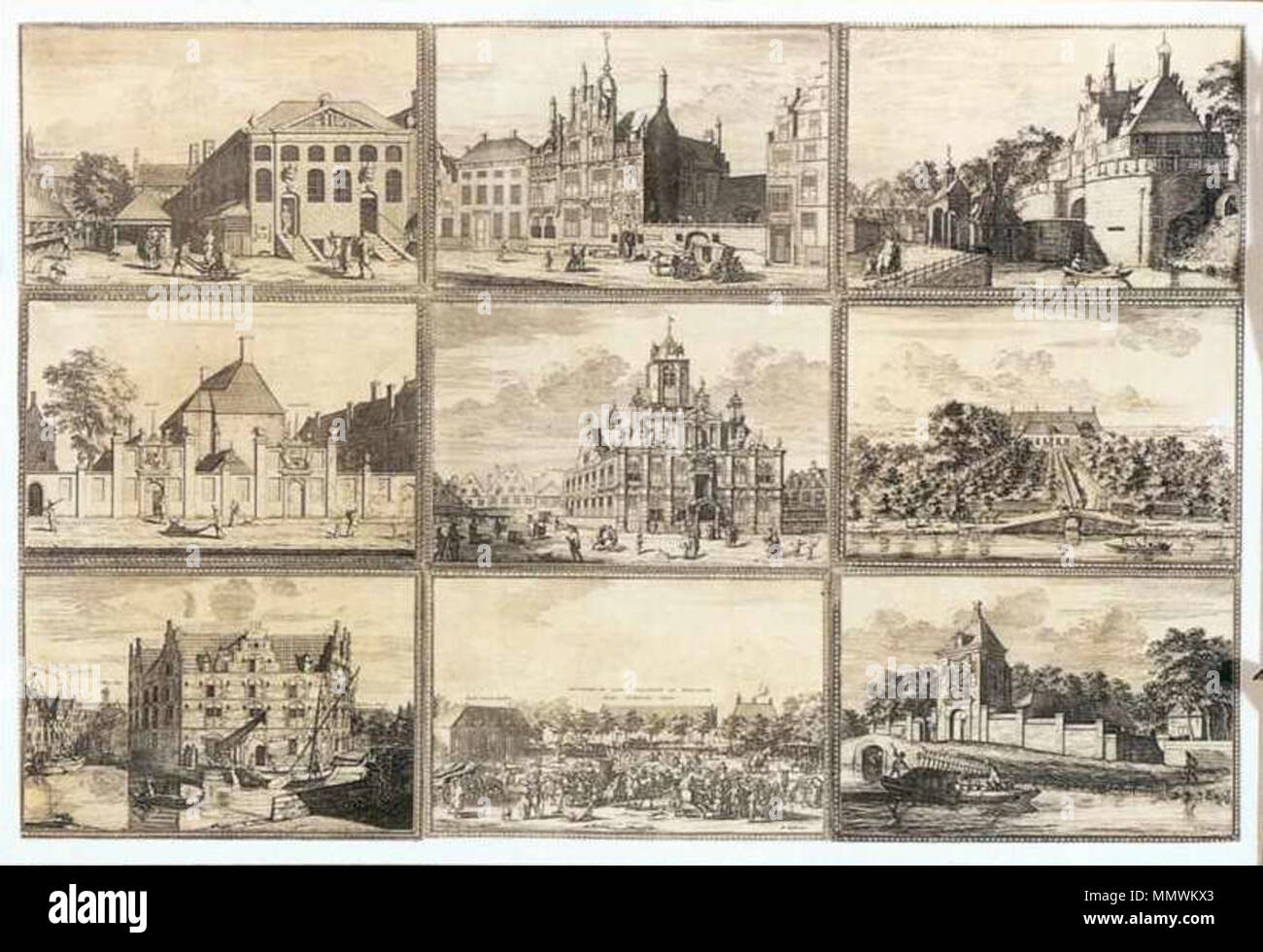 English: Nine Images of Public Buildings of Delft . 1729 (original ...