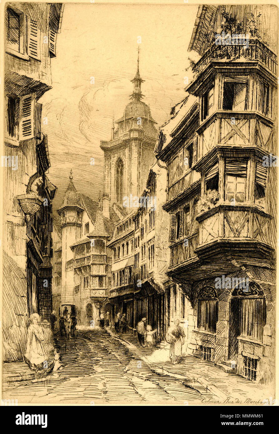 . Français : Colmar, Rue des Marchands - gravure de Charles Pinet (19,5 ...