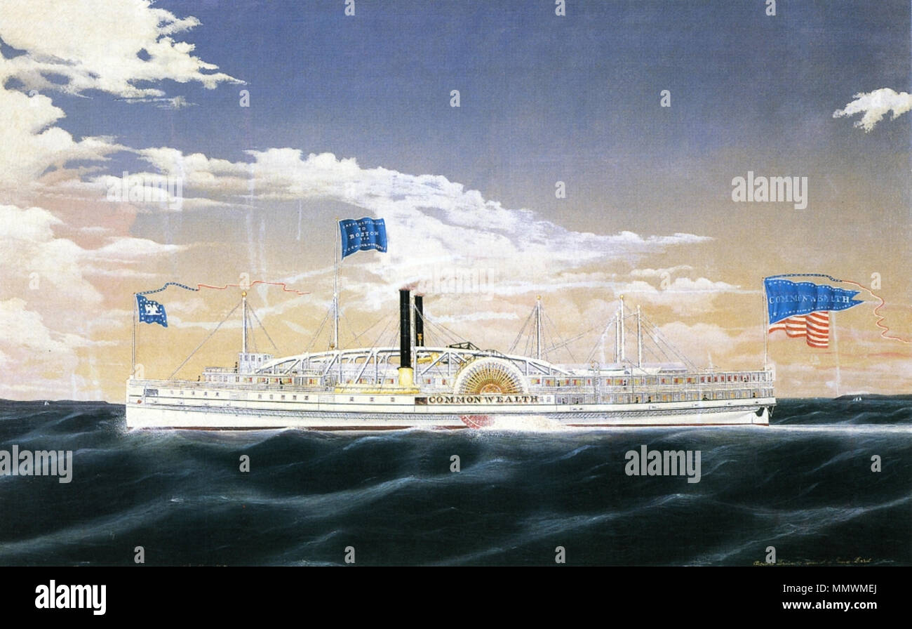 . English: Commonwealth, Long Island Sound steamboat, oil on canvas by ...