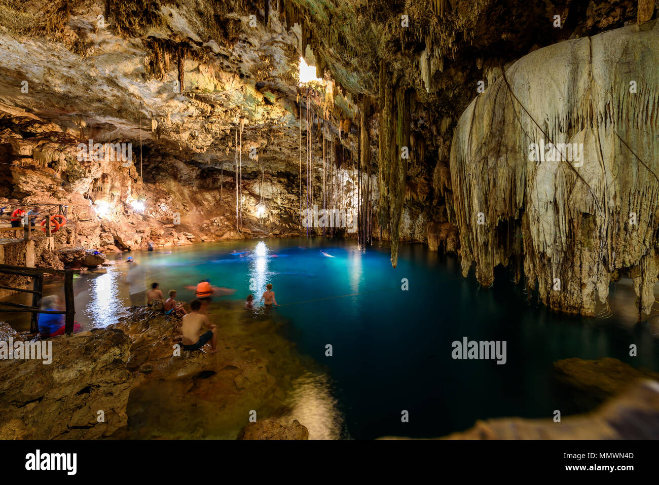 Crystal blue water in Cenote XKeken (XQuequen) in Dzitnup village near ...