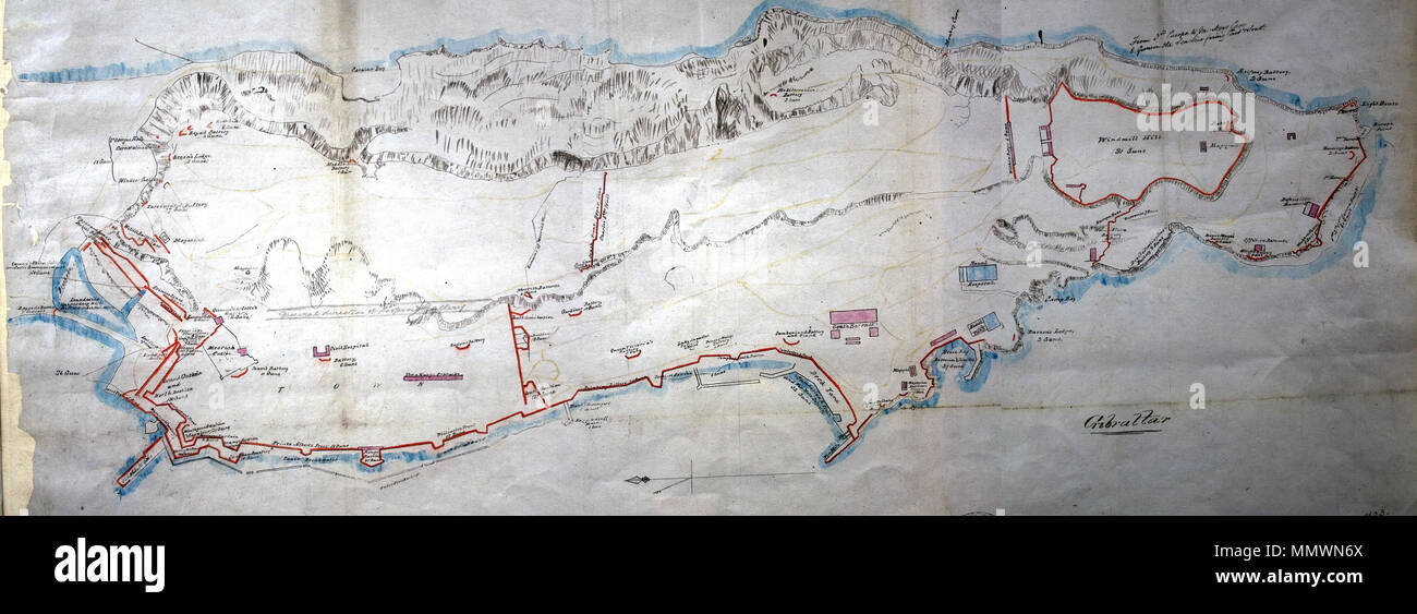 . 'Gibraltar': plan showing naval and military establishments, bastions ...