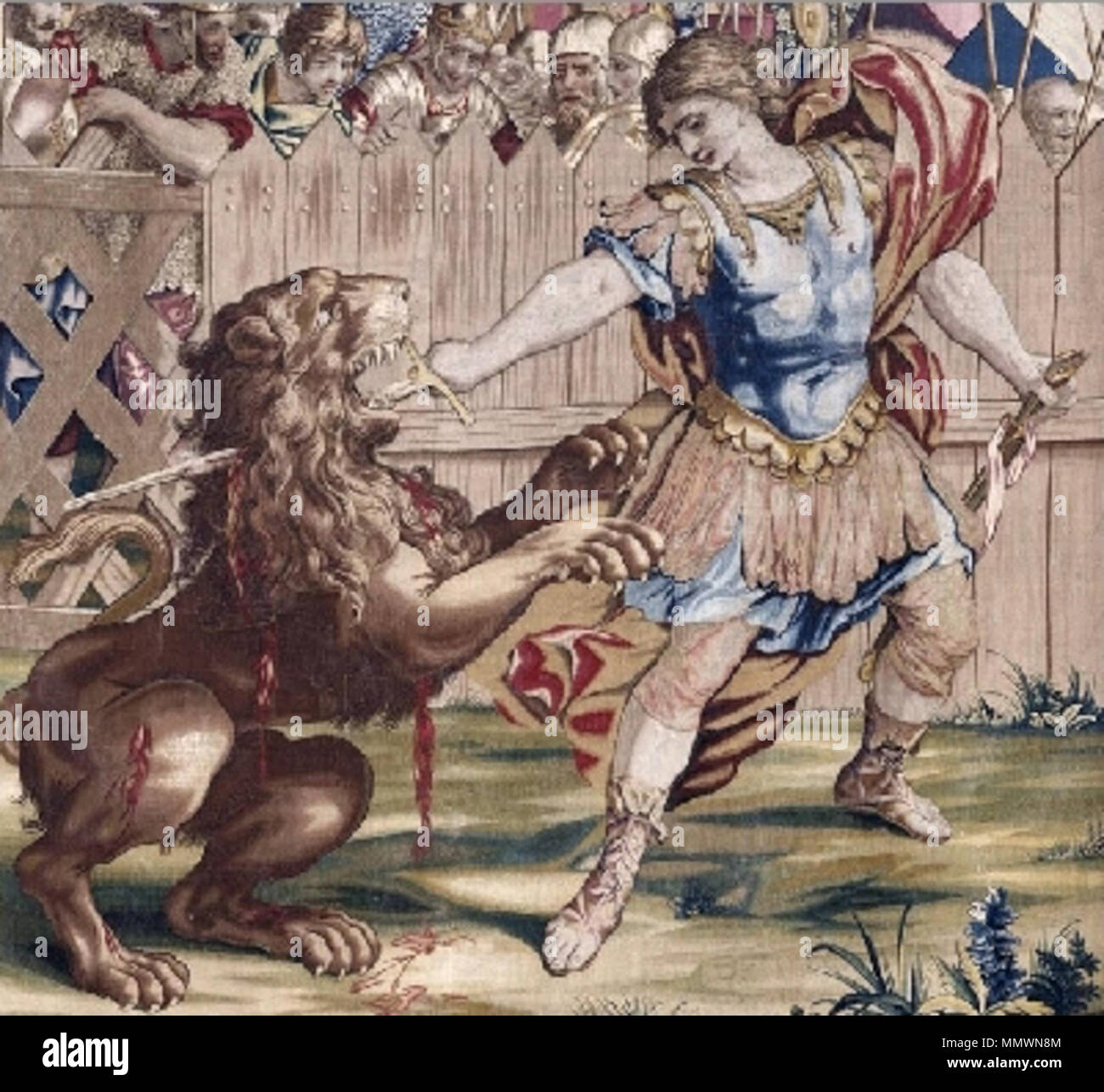 . Constantine Slaying the Lion. Tapestry (wool and silk with gold and ...