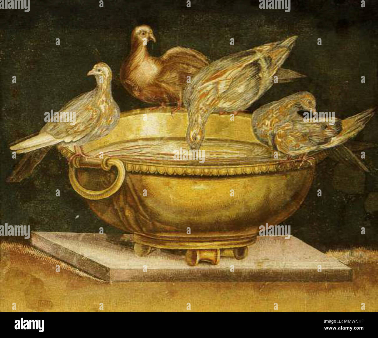 . English: Mosaic showing doves drinking from a bowl, from Hadrian's ...