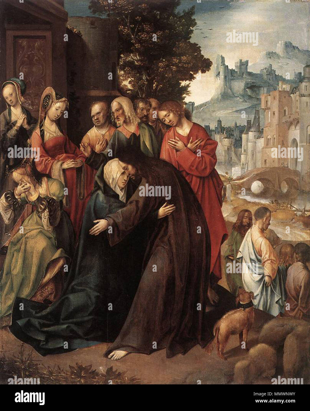 . Christ taking leave of his bother, Mary. To the left women are ...