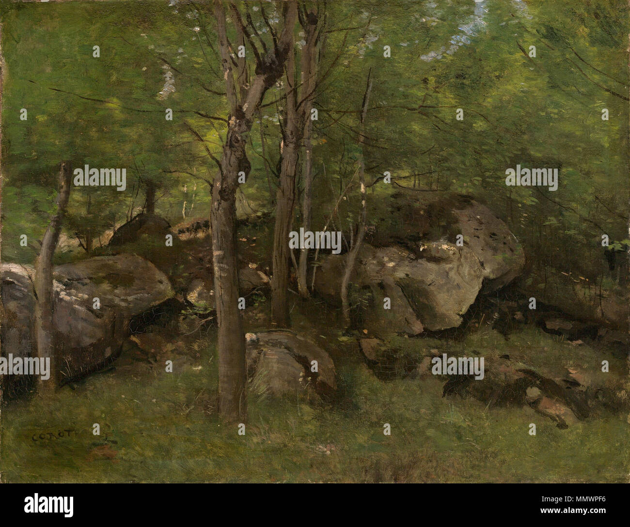 Camille corot rocks in the forest of fontainebleau hi-res stock ...