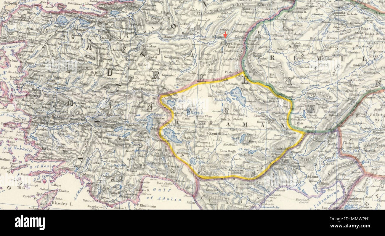 . Detail of map, 1861 1861 Angora detail map Turkey in Asia, Asia Minor ...