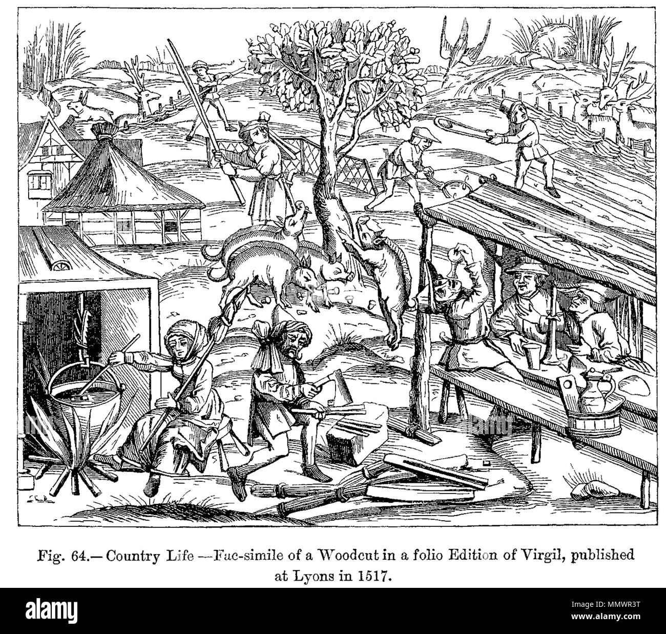 . Woodcut of country life Country life 1518 Stock Photo - Alamy