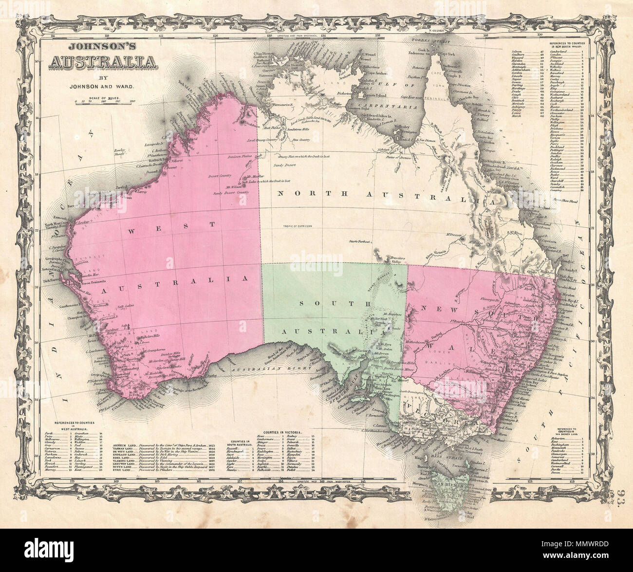 . English: A beautiful example of A. J. Johnson’s 1862 map of Australia ...