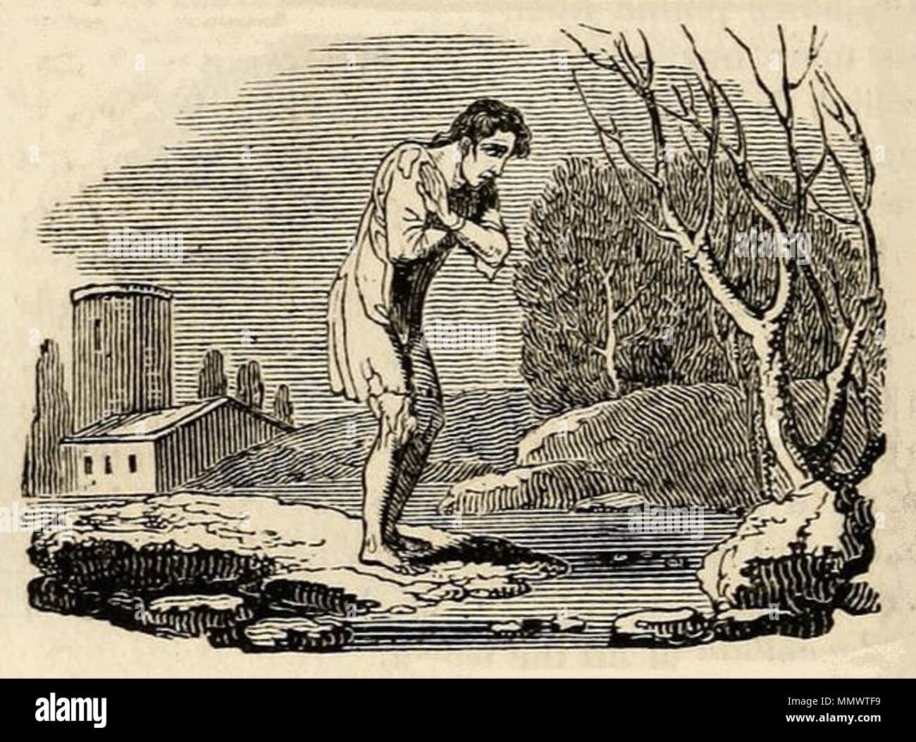 . English: The fable of the young man and the swallow, a woodcut from ...